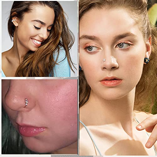 EVISPOL 16Pcs 20G Nose Piercing Jewelry for Women Men, Stainless Steel Nose Rings Hoops CZ Nose Studs Butterfly Moon Nose Screws L Shape Nose Piercings (Gold-16Pcs)