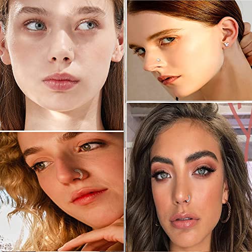 EVISPOL 16Pcs 20G Nose Piercing Jewelry for Women Men, Stainless Steel Nose Rings Hoops CZ Nose Studs Butterfly Moon Nose Screws L Shape Nose Piercings (Gold-16Pcs)