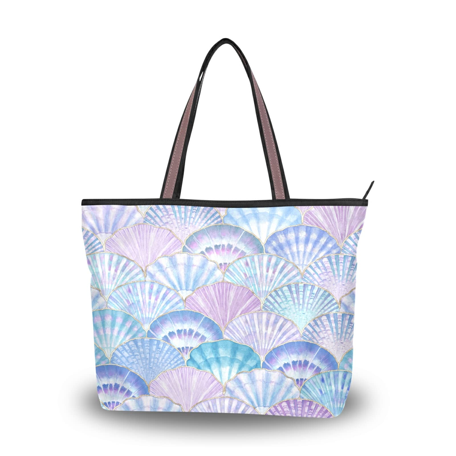 MNSRUU Women's Tote Purse with Pocket,Shell Printed Handbag Summer Beach Tote Bag