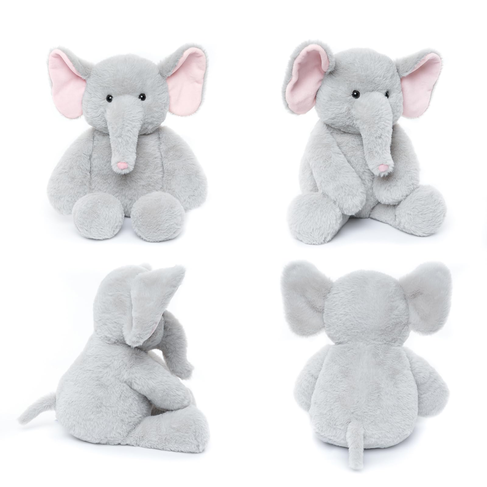 WEIGEDU Elephant Teddy Bear Stuffed Animals Plush Elephant Toys with Pink Ears Nose for Girls Boys Kids Babies Shower Bedtime Gifts, 15.7"