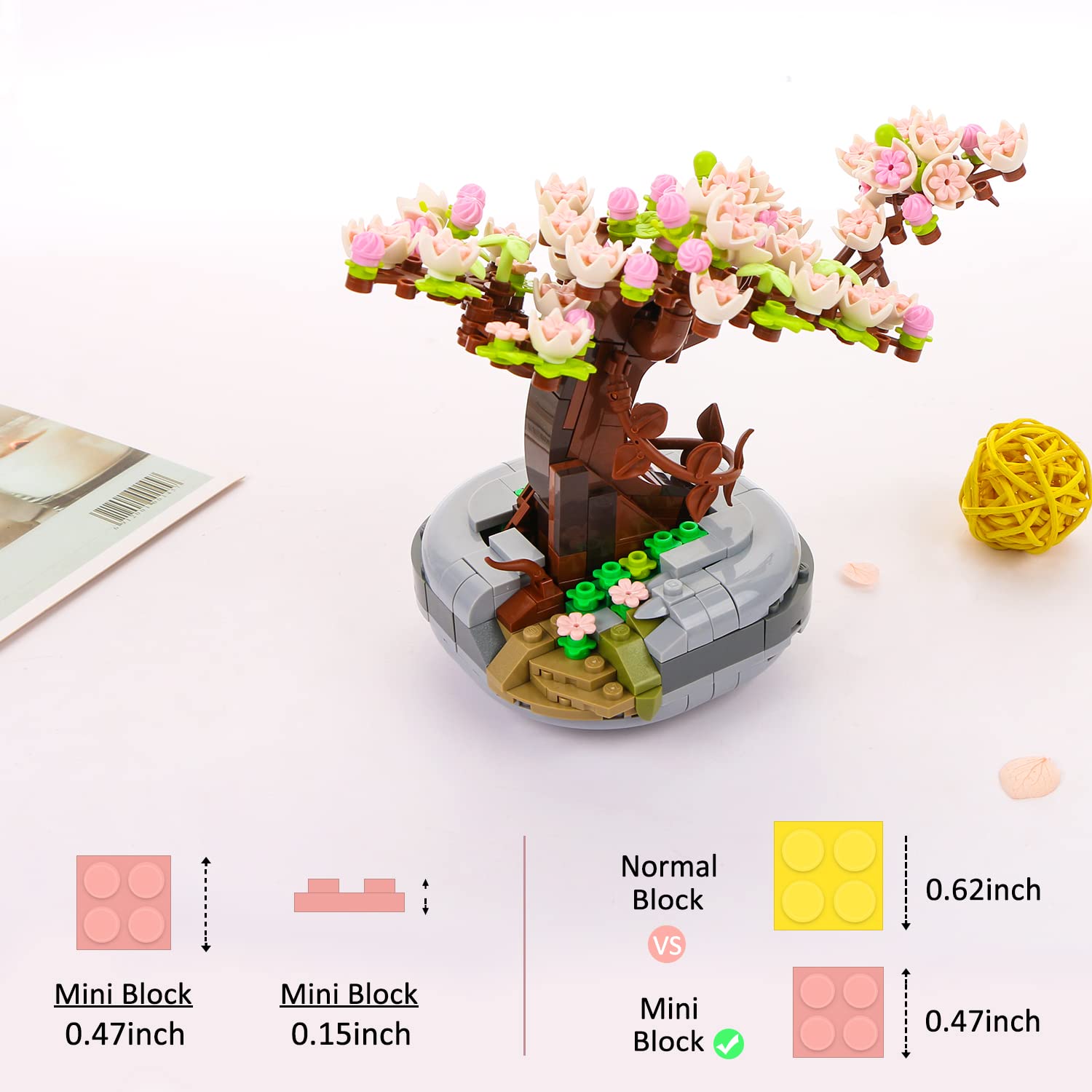 MEIEST Mini Building Blocks Sakura Plant Bonsai Model Set,Creative DIY Simulation Cherry Blossom Flower Botanical Collection Construction Building Bricks Toy for Kids Adult Home Decor