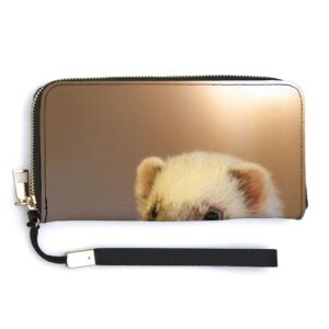 funnystar cute ferret face leather travel wallet wristlet purse portable case for boarding pass id money tickets with zipper