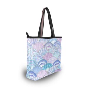 MNSRUU Women's Tote Purse with Pocket,Shell Printed Handbag Summer Beach Tote Bag