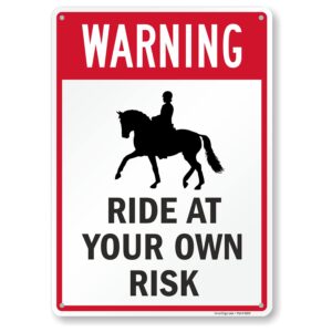 smartsign 14 x 10 inch “warning - ride at your own risk” metal sign with graphic, 40 mil laminated rustproof aluminum, red, black and white, made in usa