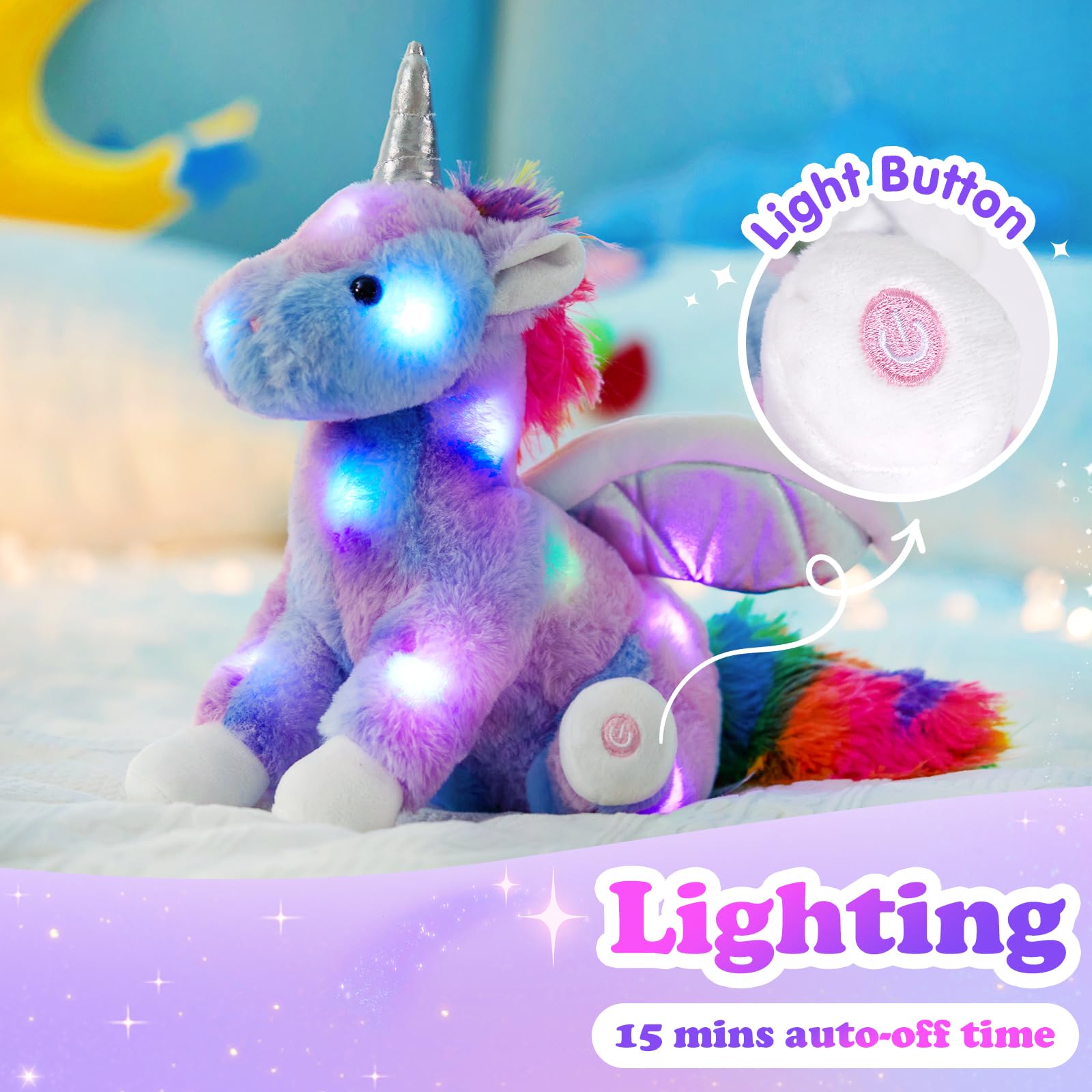 CozyWorld 16.5" Unicorn Light up Unicorn Stuffed Animal Glowing Soft Plush Toys Decor Birthday Christmas Children's Day Gifts for Toddlers Boys Girls Kids