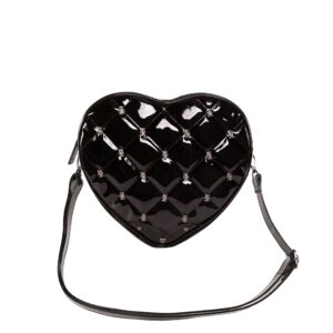 quilted frankenstein studded universal monsters women s shoulder bag heart shaped purse (glossy black)