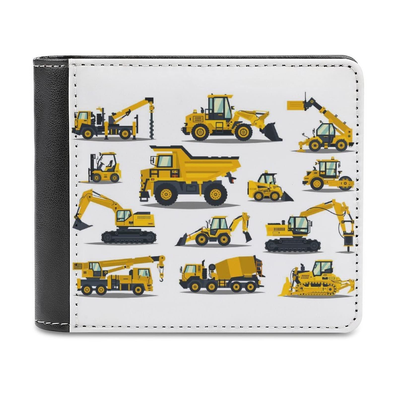 Donnapink Yellow Construction Excavators, Tractors, Bulldozers, Trucks Leather Bifold Wallet Coin Purse Soft Stylish Credit Pass Case Card-Holder for Boy Girl Men Woman Money Storage