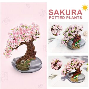 MEIEST Mini Building Blocks Sakura Plant Bonsai Model Set,Creative DIY Simulation Cherry Blossom Flower Botanical Collection Construction Building Bricks Toy for Kids Adult Home Decor