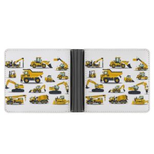 Donnapink Yellow Construction Excavators, Tractors, Bulldozers, Trucks Leather Bifold Wallet Coin Purse Soft Stylish Credit Pass Case Card-Holder for Boy Girl Men Woman Money Storage