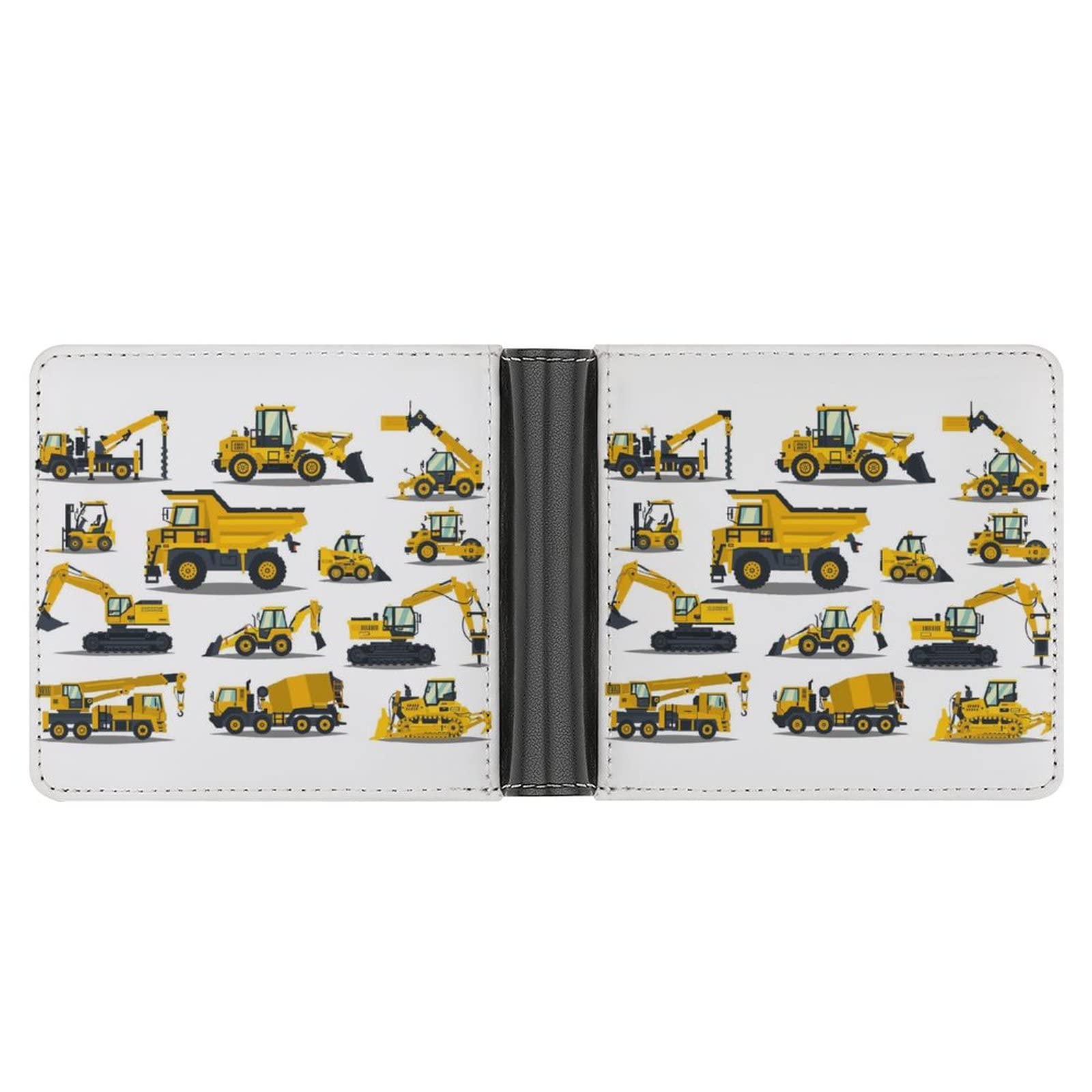 Donnapink Yellow Construction Excavators, Tractors, Bulldozers, Trucks Leather Bifold Wallet Coin Purse Soft Stylish Credit Pass Case Card-Holder for Boy Girl Men Woman Money Storage