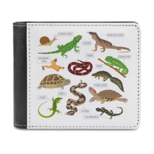 donnapink green and brown pet reptiles frog iguana lizard snake newt turtle leather bifold wallet coin purse soft stylish credit pass case card-holder for boy girl men woman money storage