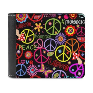 donnapink colorful peace signs childish hippie leather bifold wallet coin purse soft stylish credit pass case card-holder for boy girl men woman money storage