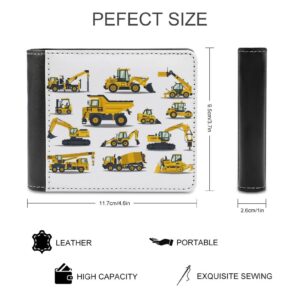 Donnapink Yellow Construction Excavators, Tractors, Bulldozers, Trucks Leather Bifold Wallet Coin Purse Soft Stylish Credit Pass Case Card-Holder for Boy Girl Men Woman Money Storage