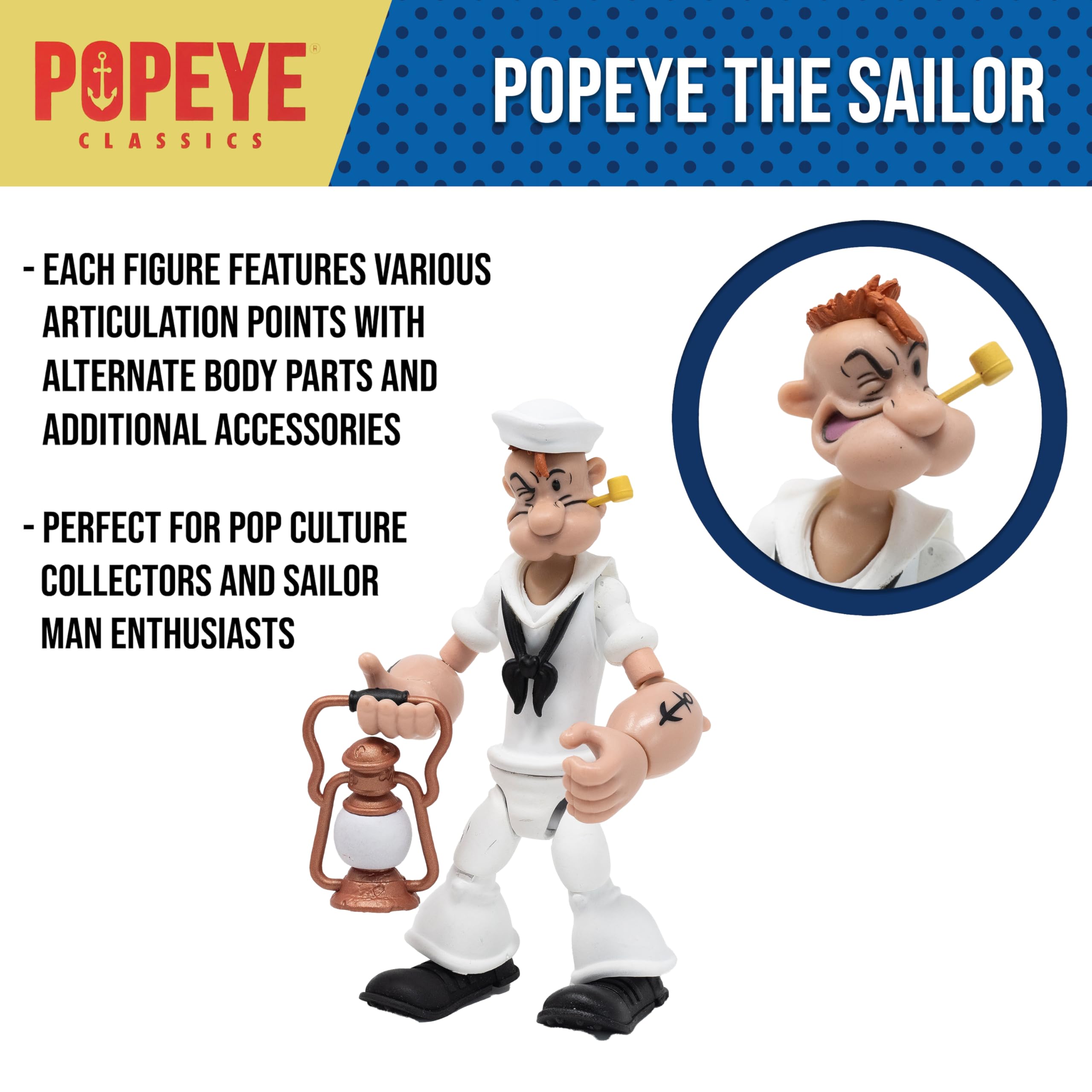 Boss Fight Studio Popeye in White Sailor Suit Popeye Classics Wave 2 Collectible Action Figure – Highly Articulated Figurine with Accessories Including Spinach, Oil Can, and Alternate Head - 1:12