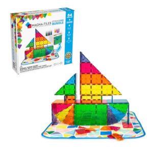 magna-tiles storage bin bundle 84-piece magnetic construction set, the original magnetic building brand