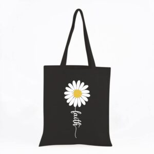 WCGXKO Faith Cross Gift Daisy Vertical Cross Faith Christian Gift Religious Tote Bag for Women (Faith tote)