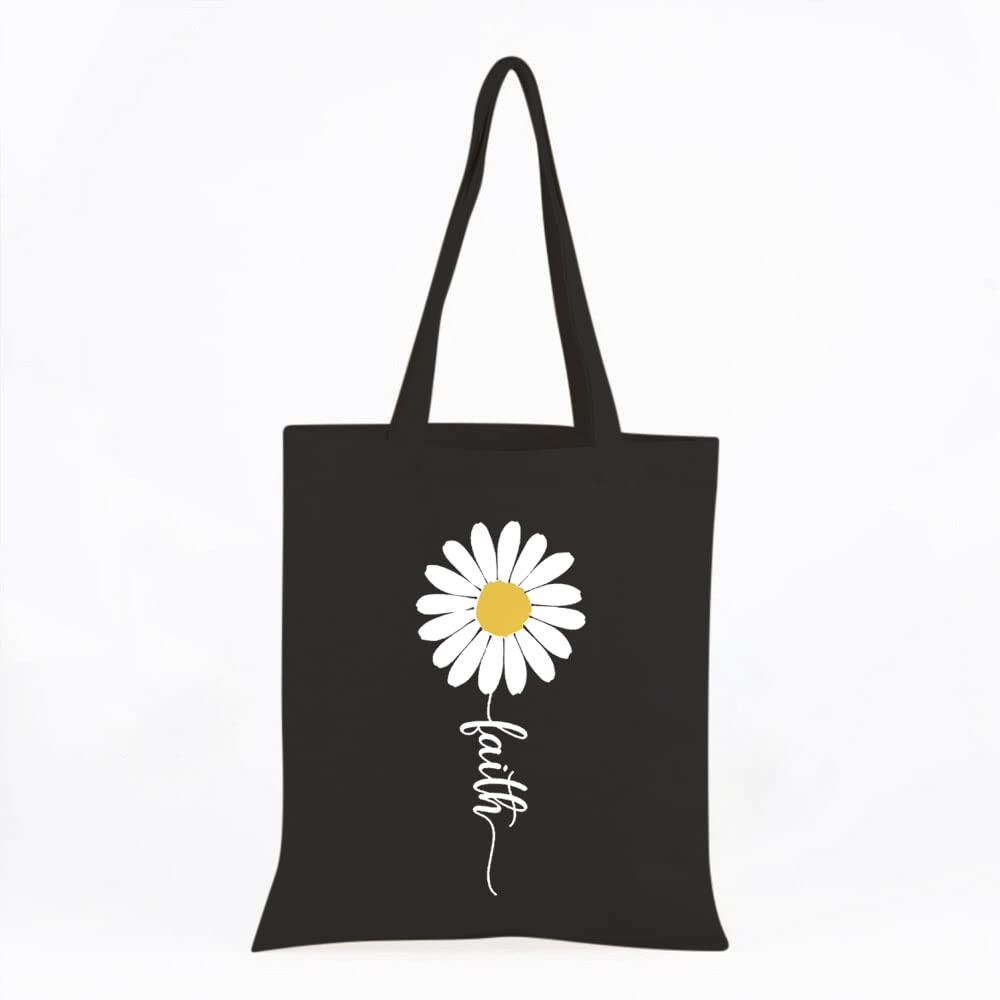 WCGXKO Faith Cross Gift Daisy Vertical Cross Faith Christian Gift Religious Tote Bag for Women (Faith tote)