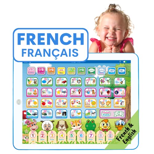 ZeenKind French & English Learning Tablet Toy for Kids 2 3 4 Years Old, Learn French Francais Alphabet Numbers Words Spelling, Interactive Bilingual Tablet Toys for Toddlers Babies