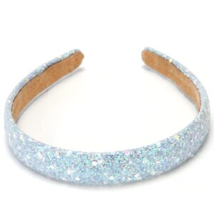 LONEEDY 3 Pack Glitter Sequins Sparkly Hard Headbands for Kids Wide Padded Hair Bands Fashion Cute Daily Accessories for Girls and Women (pink + sky blue + white)