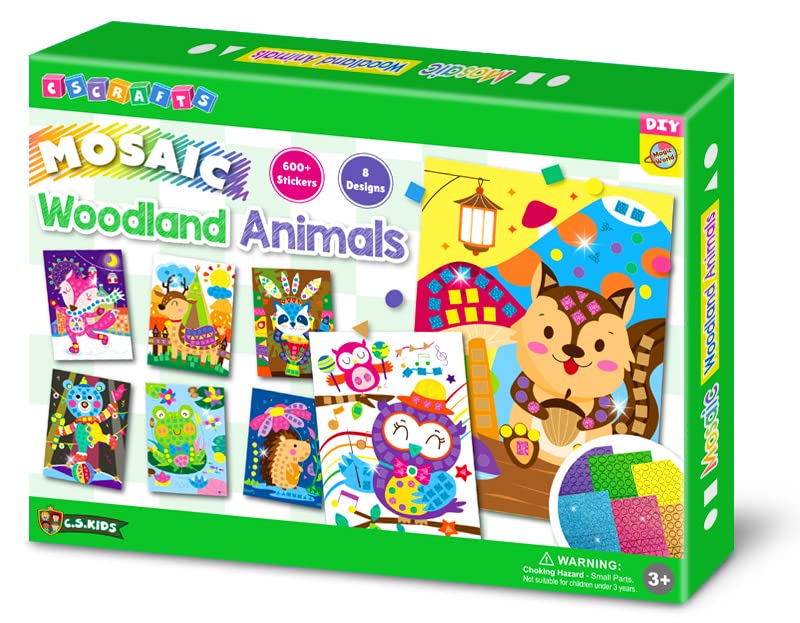 C.S. Kids Magic World Mosaic - Woodland Animals |Crafts Gifts | Educational Glitter Mosaic