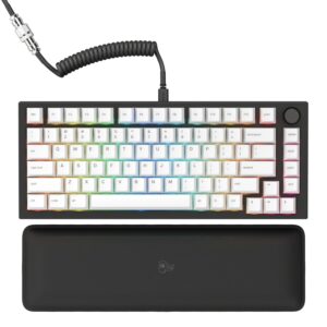 glorious gaming gmmk pro 75% - modular mechanical gaming keyboard, tkl size, 1.5kg frame, fox switches, fully customizable, coiled cable, wrist rest, white pbt keycaps, rgb, qwerty - black