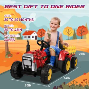 Kids Ride on Tractor with Remote Control, 12V Battery Powered Electric Tractor for Kids Bluetooth Music/USB, 3-Gear-Shift, Safety Belt, 25W Dual Motors, 7-LED Lights