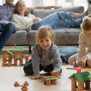 SainSmart Jr. 665 PCS Wooden Log Cabin Set Building House Toy for Toddlers, Classical STEM Construction Kit Compatible with Lincoln Logs for 3+ Kids