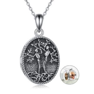 onefinity skull locket necklace sterling silver skeleton tree of life locket necklace that holds pictures couple skull locket pendant halloween jewelry gifts for women wife mom