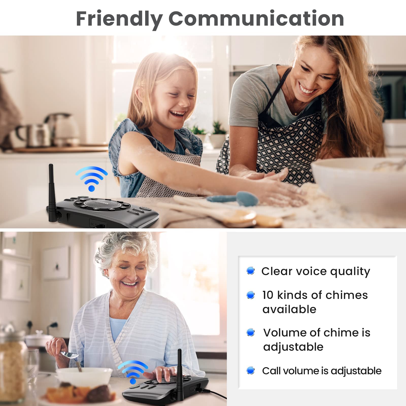 Wuloo Hands-Free Intercoms Wireless for Home Business, Upgrade Two Way Audio Intercom System for Elderly, Full Duplex Room to Room Intercom with 5280 ft Range Clear Sound Anti-Interference, Pack of 4