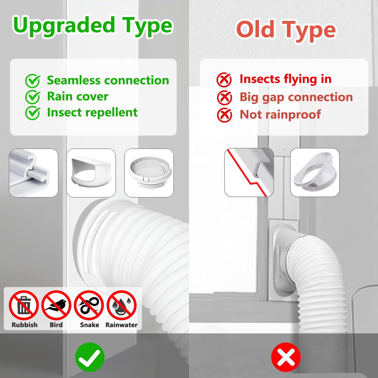 Aozzy Portable Air Conditioner Window Kit Fit for All AC with 5.1/5.9" Exhaust Hose, Upgrade AC Vent Kit for Sliding Window with 4 Adjustable Plates, Rain Cover, Seamless Connection, Max lenght to 60"