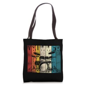 drummer drum set retro vintage tote bag