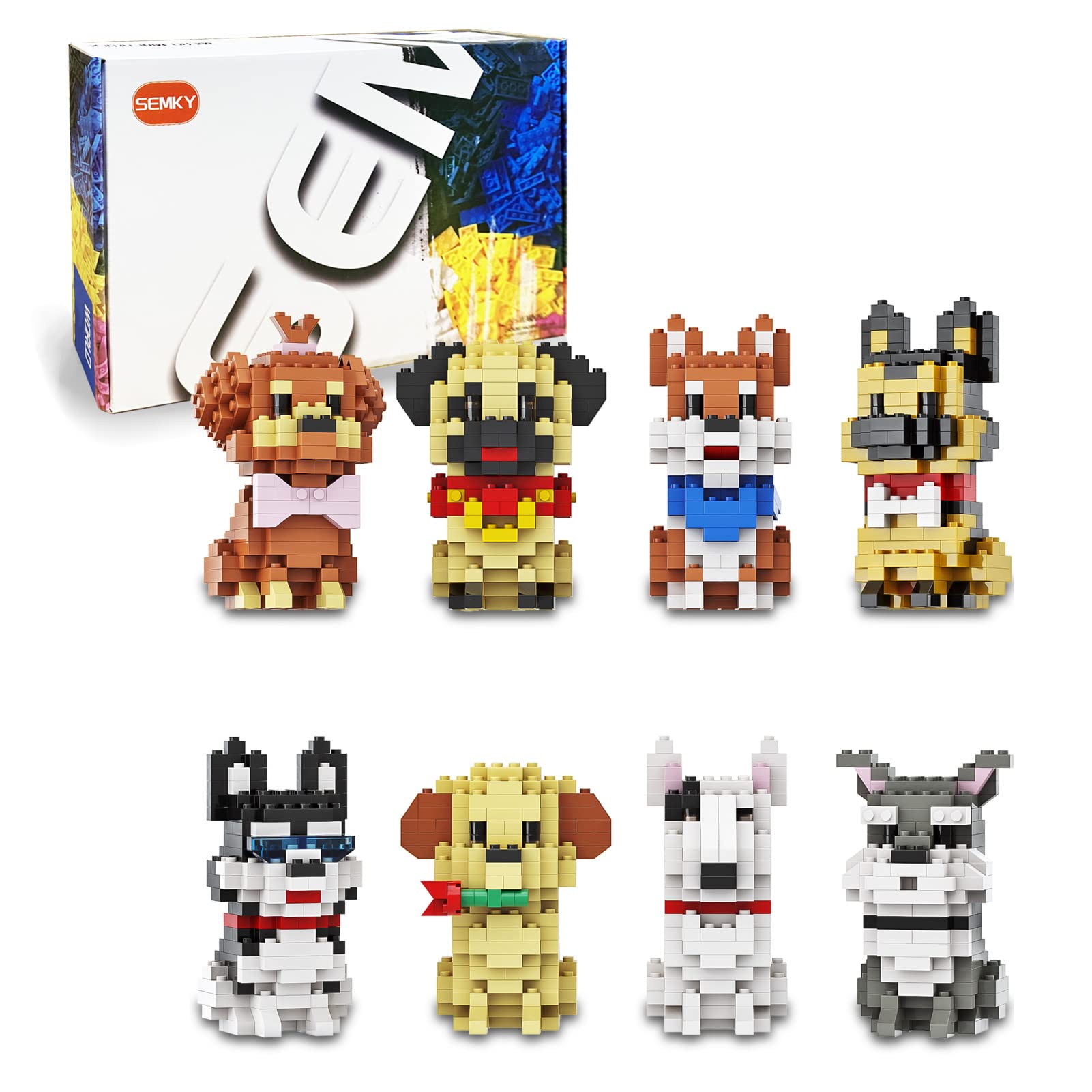 SEMKY Micro Mini Blocks Dog Series Pets Dog 8 in 1 Animal Model Set,(1616Pieces) -Building and Pet Toys Gifts for Kid and Adult