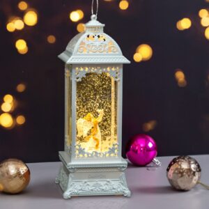 danvon 12” white angel with the pearl snow globe lantern lighted box night light battery or usb operated led lighted water glittering music playing for home decoration