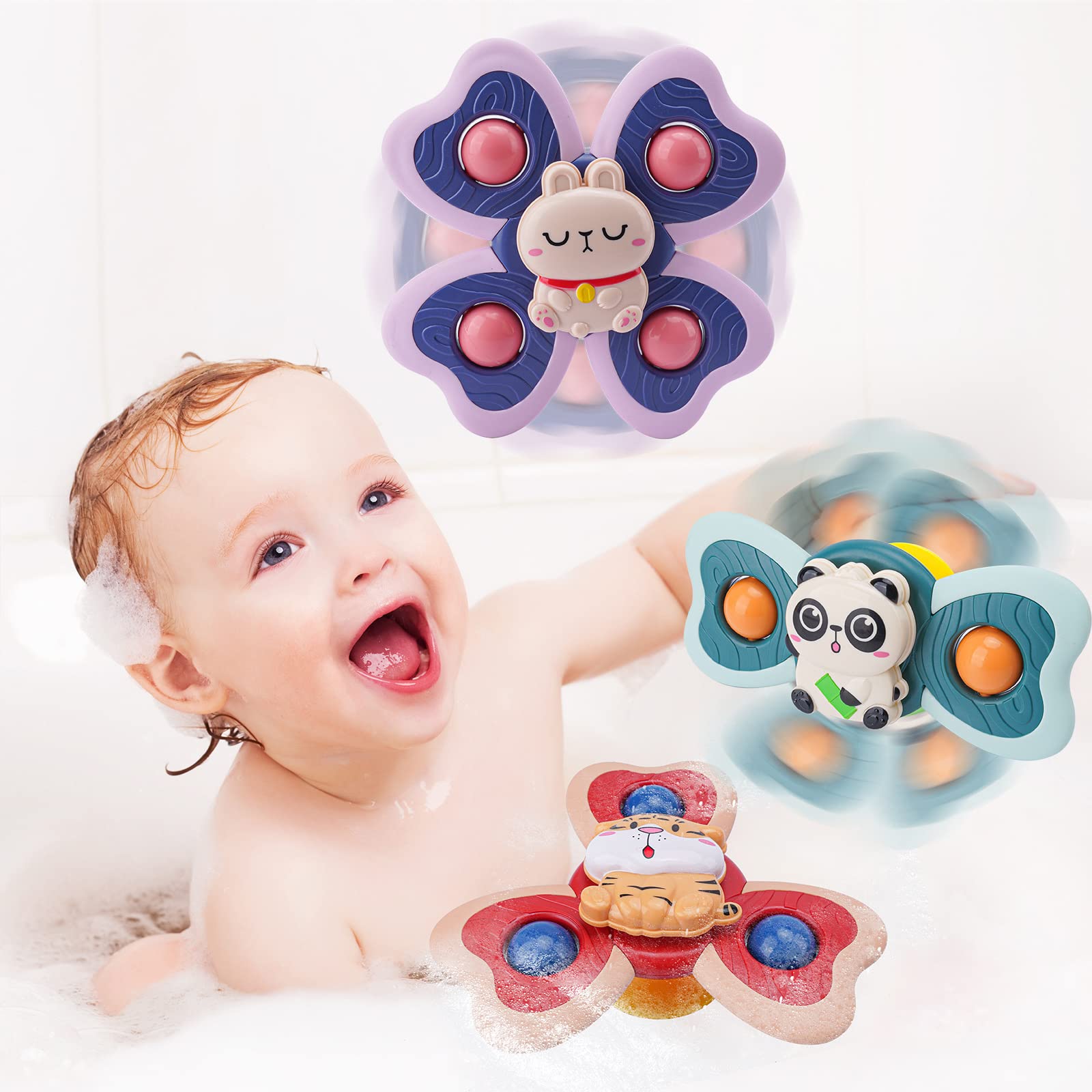 LZZAPJ Suction Cup Spinning Top Toy, Toddler Travel Baby Toys 12-18 Months, Sensory Toys for Toddlers 1-3, Birthday Gifts for 1 Year Old and 2 Year Old Boys and Girls