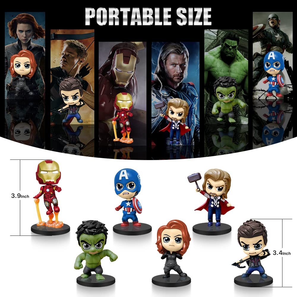 6 Pcs Superhero Anime Movie Adventures Action Figures Set,Super Hero Toys,Hero Cake Toppers Collectibles with Bases for Boys & Girls' Birthday Party Favors Supplies Decorations