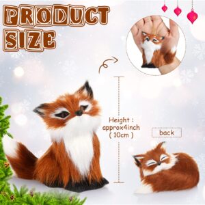 7 Pcs Mini Fox Plush Toys Stuffed Animal Christmas Tree Hanging Ornaments Simulation Squatting Fox Model Home Decoration Static Action Figures Fox Sleeping for Home Office Bag Decoration, 5 Inches