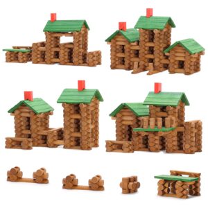 sainsmart jr. 665 pcs wooden log cabin set building house toy for toddlers, classical stem construction kit compatible with lincoln logs for 3+ kids