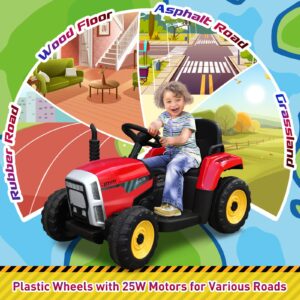 Kids Ride on Tractor with Remote Control, 12V Battery Powered Electric Tractor for Kids Bluetooth Music/USB, 3-Gear-Shift, Safety Belt, 25W Dual Motors, 7-LED Lights