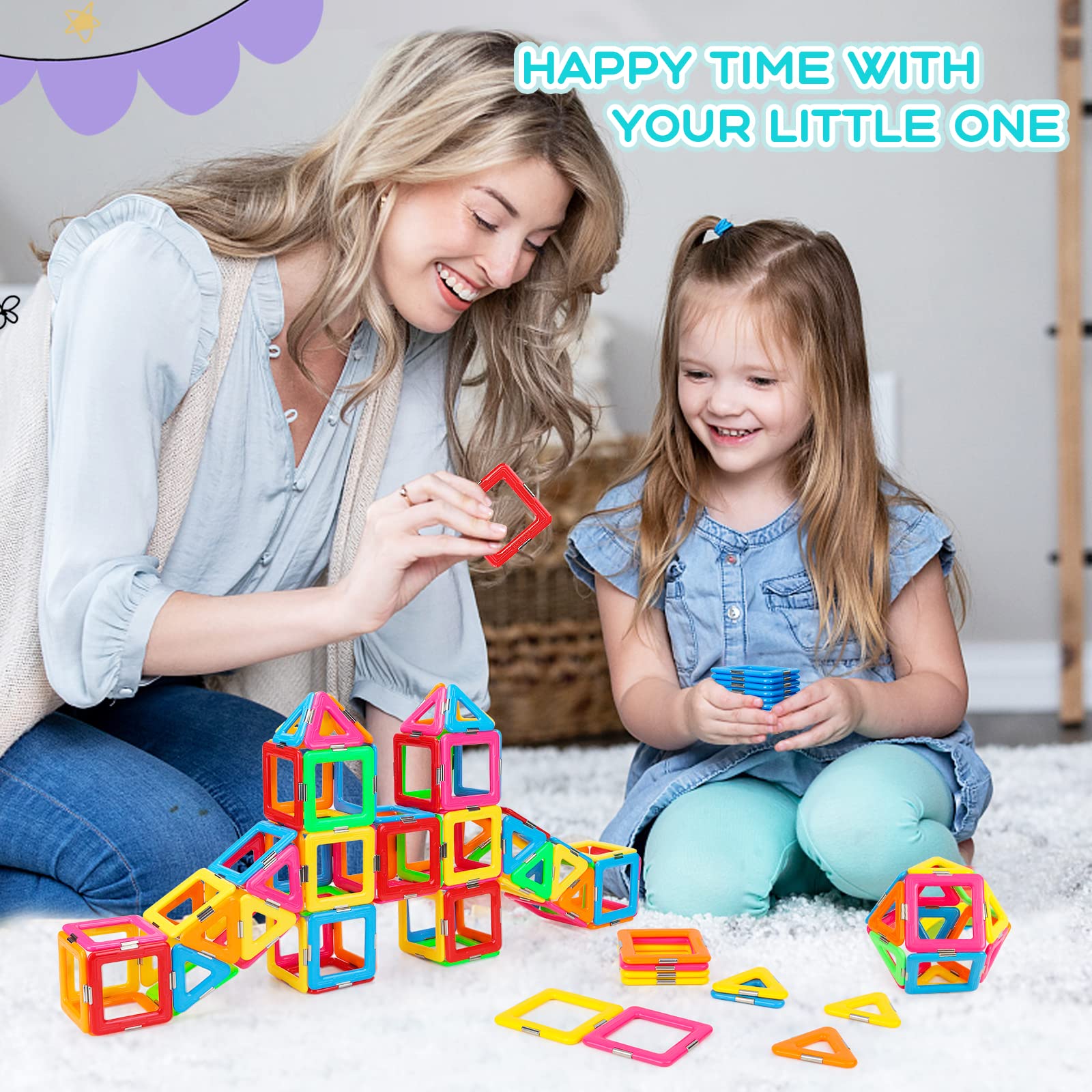 idoot Magnetic Tiles Blocks Building Toys for Kids, Magnet STEM Toys for 3+ Year Old Boys and Girls Learning by Playing Set Christmas Birthday Gifts with Storage Bags