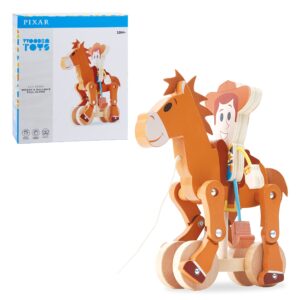 disney pixar wooden toys toy story woody & bullseye pull-along toy, kids toys for ages 18 month, amazon exclusive by just play