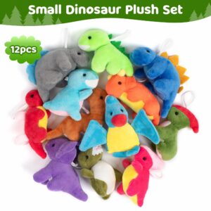 Mocoosy 12 Pack Dinosaur Plush Set, Mini Dinosaur Stuffed Animals Bulk for Kids Tiny Dinosaur Plush Party Favors, Dinosaur Playset Keychain Plushies Toddler Birthday Party Supplies Goodie Bag Stuffers