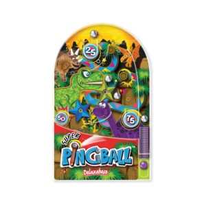 pingball dinosaur travel game by deluxebase - mini pinball game, a classic retro handheld arcade game. small travel games for kids great action games and reflex games for party favor or party bags