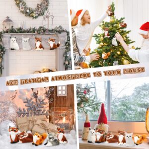 7 Pcs Mini Fox Plush Toys Stuffed Animal Christmas Tree Hanging Ornaments Simulation Squatting Fox Model Home Decoration Static Action Figures Fox Sleeping for Home Office Bag Decoration, 5 Inches