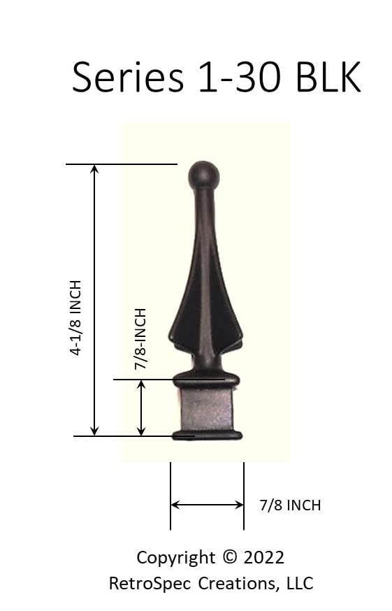 Retrospec Creations 100 Each for 1/2” Black Plastic Finial Tops for Iron Picket Fence 4-Sided Spire - #1-30