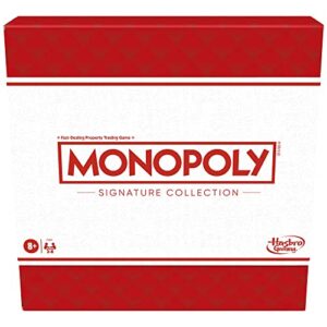 monopoly signature collection family board game for 2 to 6 players, premium packaging and components, in-box storage, family game for ages 8+