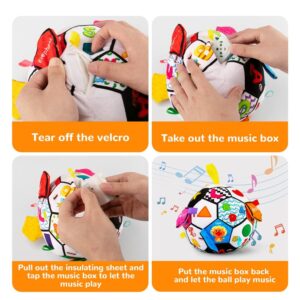 Inbeby Sensory Ball Baby Toy 6 12 Months, Musical Plush Soccer Ball for Toddler 1 2 3, Black and White High Contrast Baby Toy with Crinkle & Squeaker, Infant Baby 6 12 18 Month Toddler 1 2 3