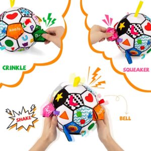 Inbeby Sensory Ball Baby Toy 6 12 Months, Musical Plush Soccer Ball for Toddler 1 2 3, Black and White High Contrast Baby Toy with Crinkle & Squeaker, Infant Baby 6 12 18 Month Toddler 1 2 3