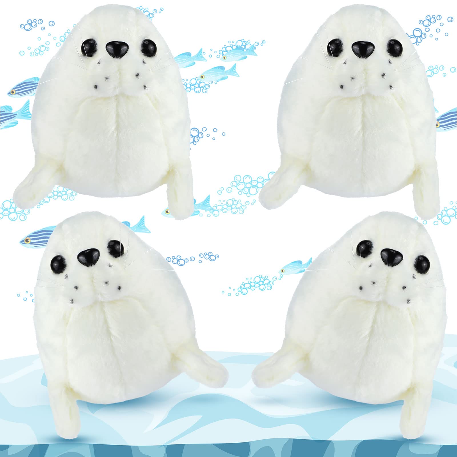 Sosation 4 Pcs White Seal Stuffed Animal Plush Seal Toy Stuffed Chubby Seal Animal Dolls Cute White Seal Pillows Gifts for Boy Girls Babies Toddlers Birthday Gifts, 10 Inch