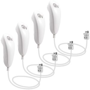 modeslab 4 pack wii nunchucks controller, gamepad joystick remote replacement compatible for wii wii u game - white