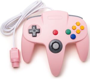 kiwitata classic n64 controller, retro n64 wired joystick replacement gamepad controller for n64 system video games console pink